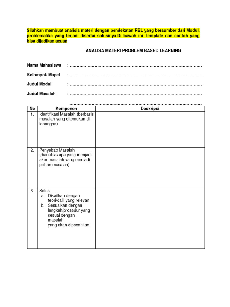 Analisis PBL: Identifikasi Masalah dan Solusi | PDF