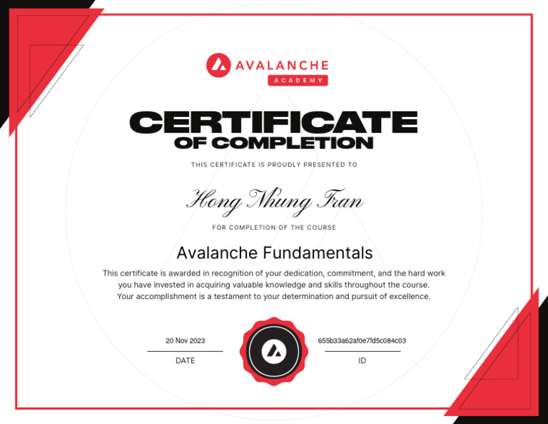 Certificate Avalanche Fundamentals 650b1a01b842c9ebad0c1ca9 | PDF