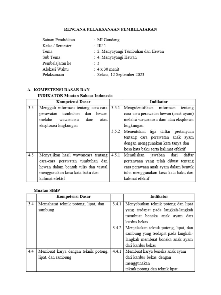 RPP Kelas 3 | PDF | Seni & Disiplin Bahasa | Seni
