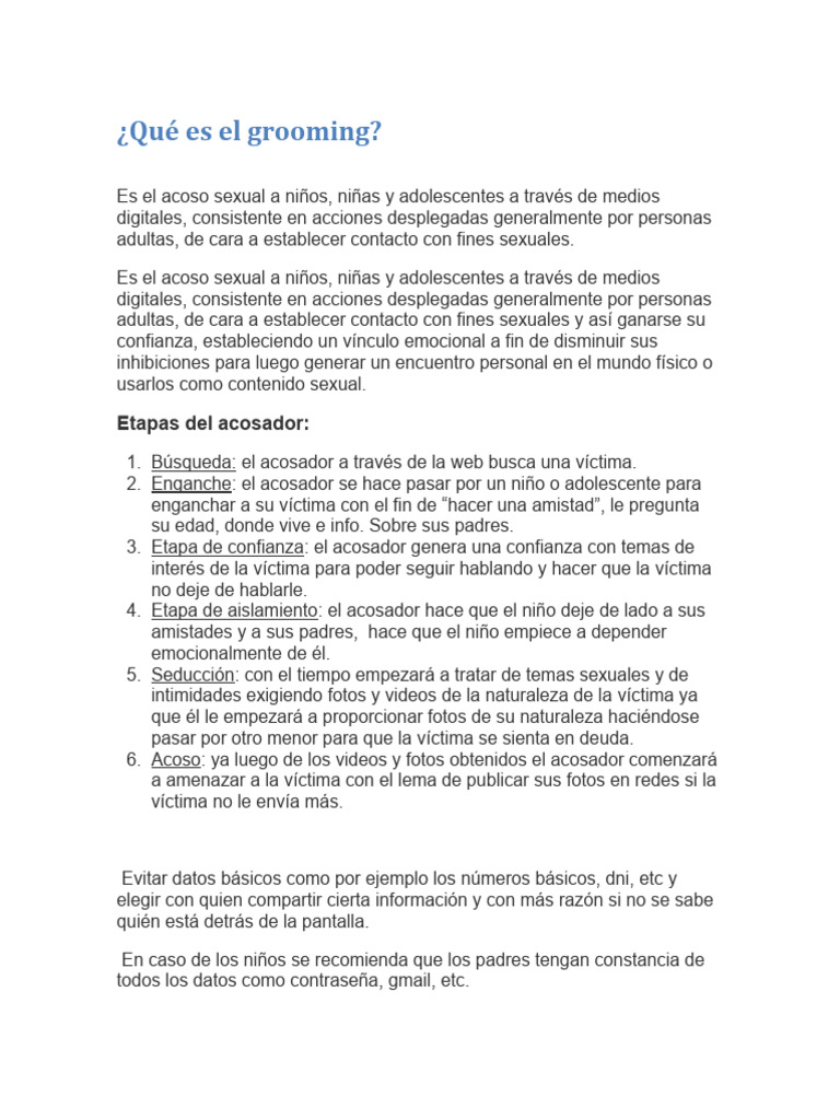 Etapas del Grooming Digital | PDF