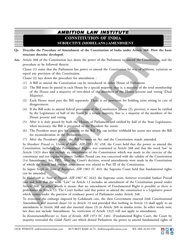 Subjective Model Ans. of Amendment | PDF | Constitutional Amendment | Common Law