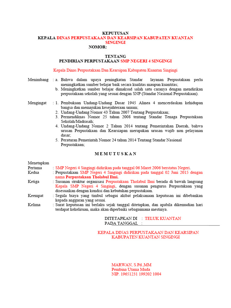 SK Pendiri Pustaka | PDF