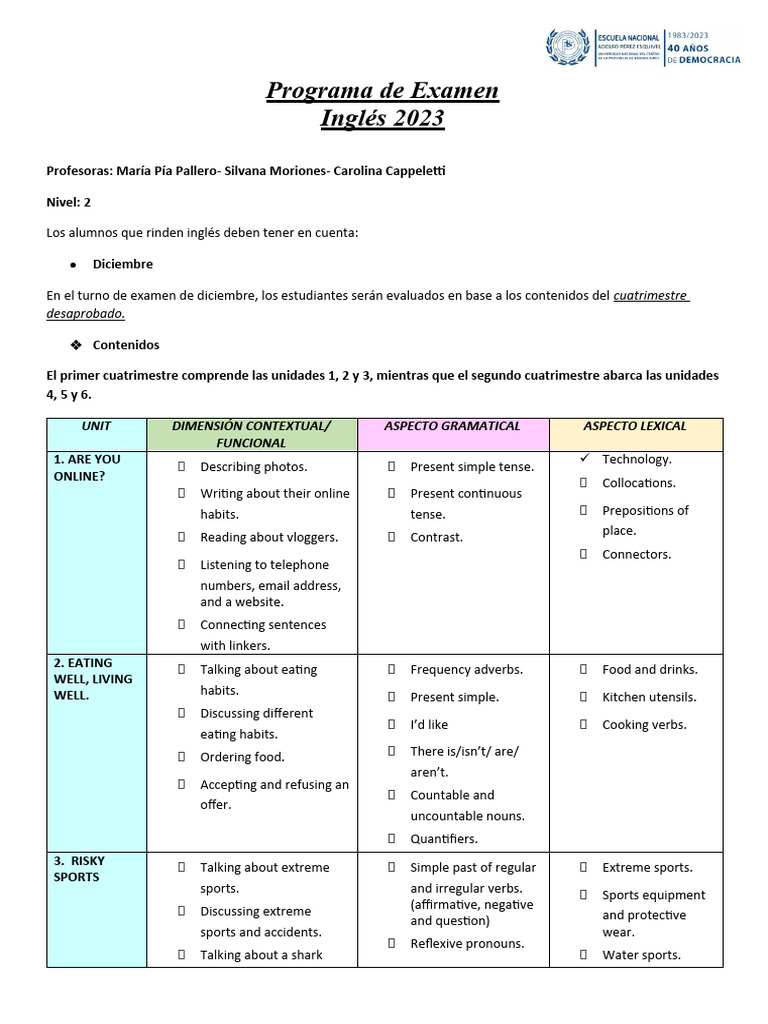 Programa de Examen - Nivel 2 - 2023 | PDF | Linguistic Morphology ...