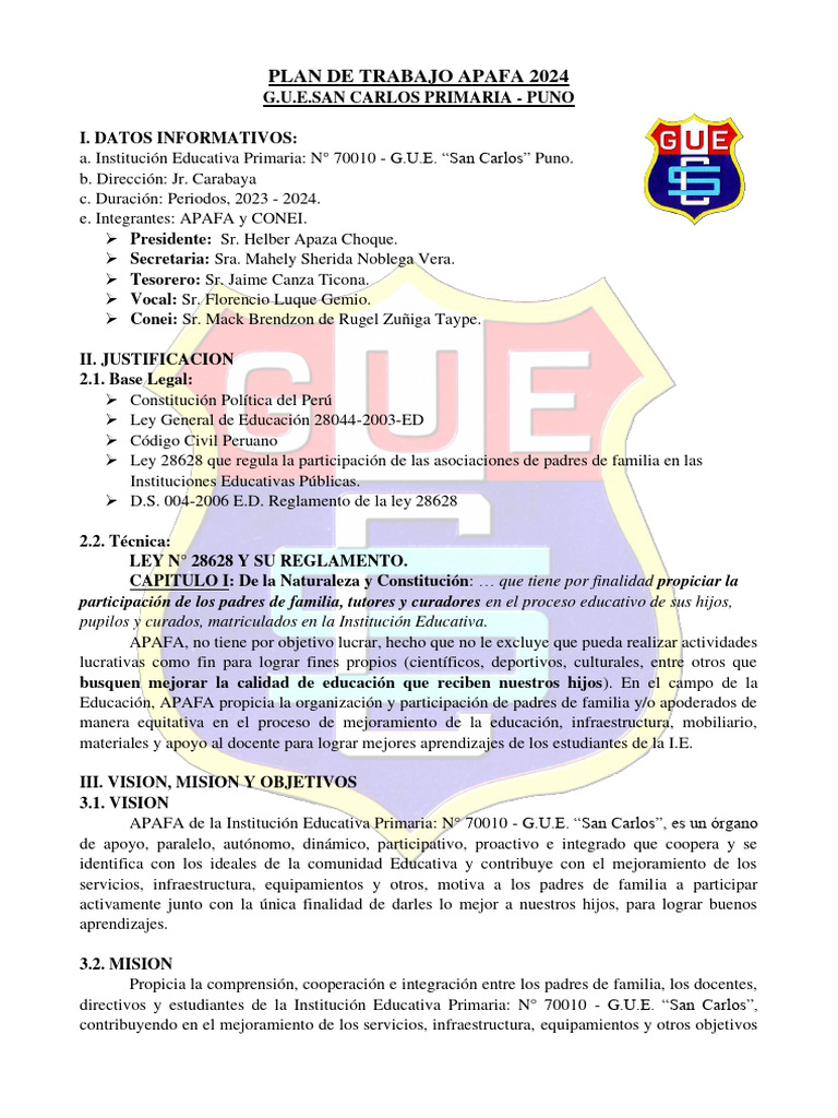 Plan Trabajo Apafa Primaria 2024 | PDF | Presupuesto