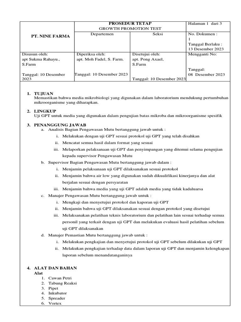 Prosedur Uji Growth Promotion Test | PDF