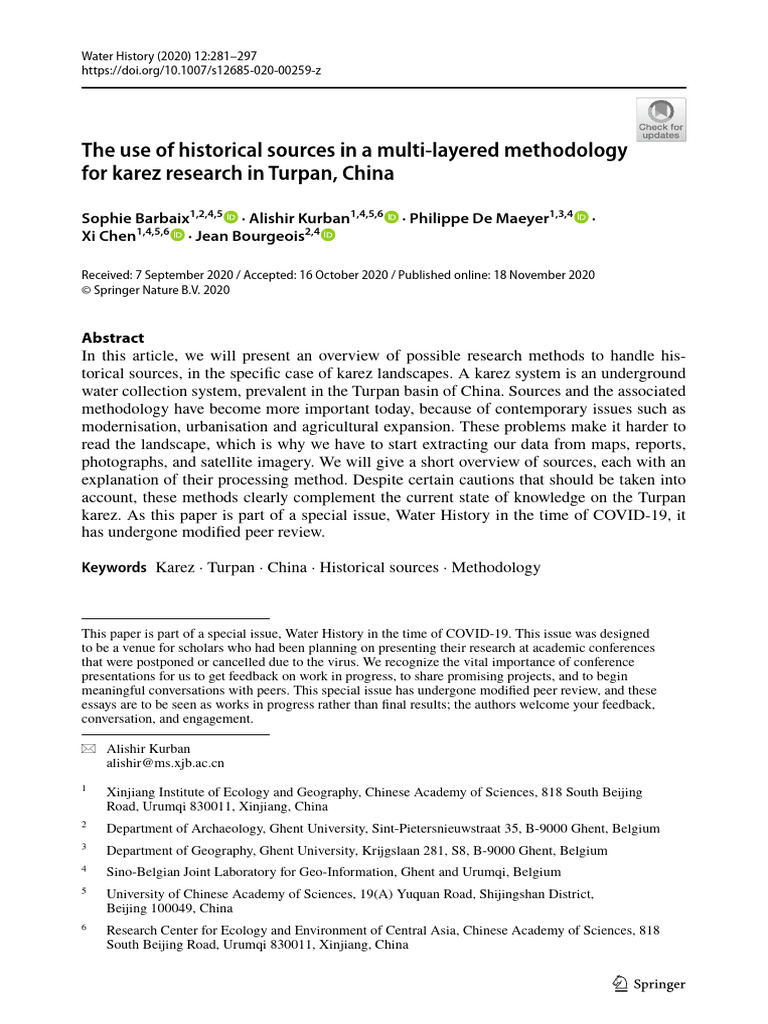 The Use of Historical Sources in A Multi Layered Methodology For Karez Research in Turpan, China ...
