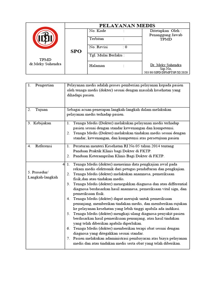 Spo Pelayanan TPMD | PDF