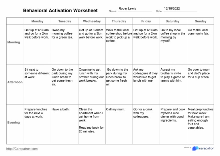 63d1e578d2fa925869f4c1ae - Behavioral Activation Worksheet Template | PDF