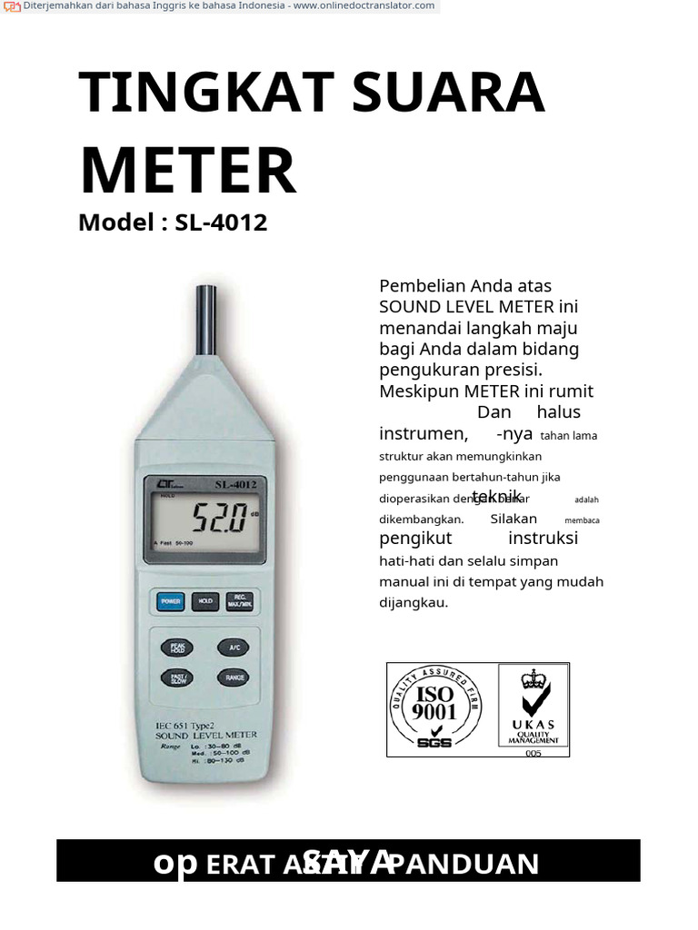 Panduan Penggunaan Sound Level Meter SL-4012 | PDF