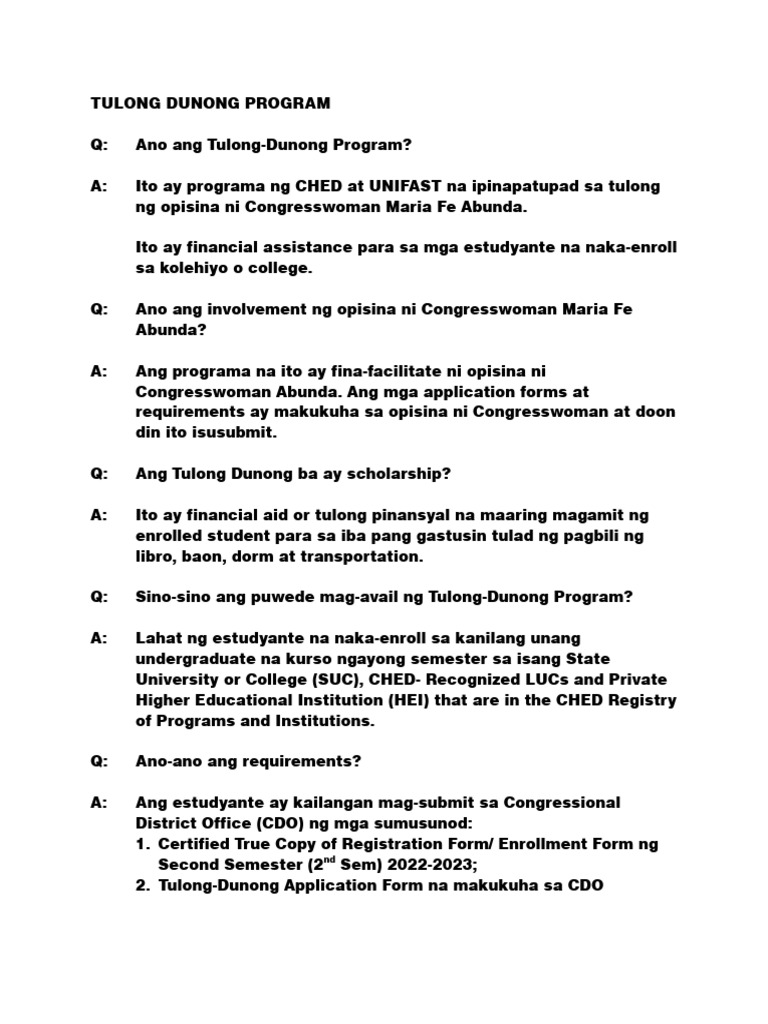 Tulong Dunong Program Qa | PDF