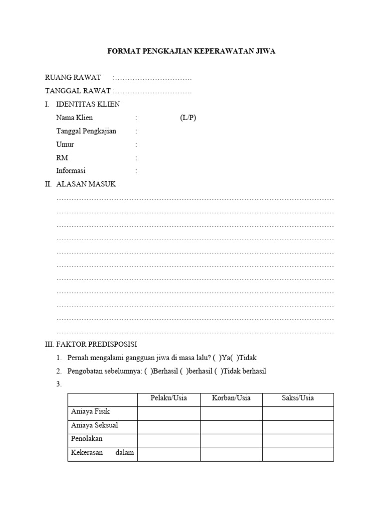 Format Pengkajian Keperawatan Jiwa | PDF