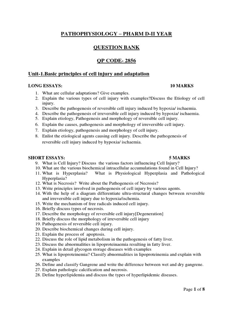 Pathophysiology Question Bank for Pharm D II | PDF | Inflammation ...