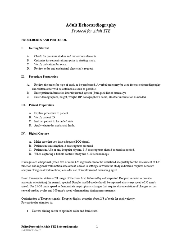 Protocol Adult TTE Sample | PDF | Heart Valve | Echocardiography