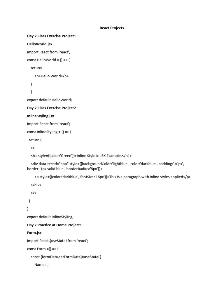 React Portal Exercises Day1 Day8 With Solutions Pdf Software Engineering Java Script
