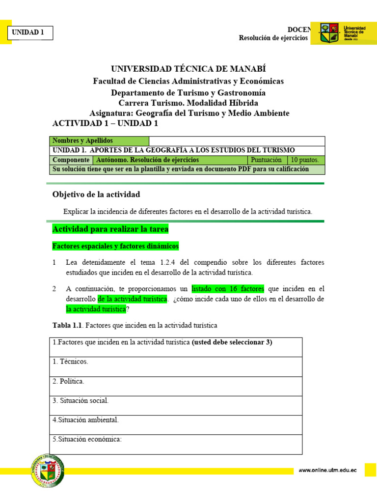 ACTIVIDAD 1 - Unidad 1-GTMA - Autónomo | PDF