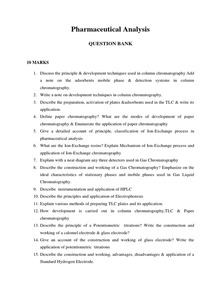 PHARMA ANALYSIS QUESTION BANK Pharm D III | PDF