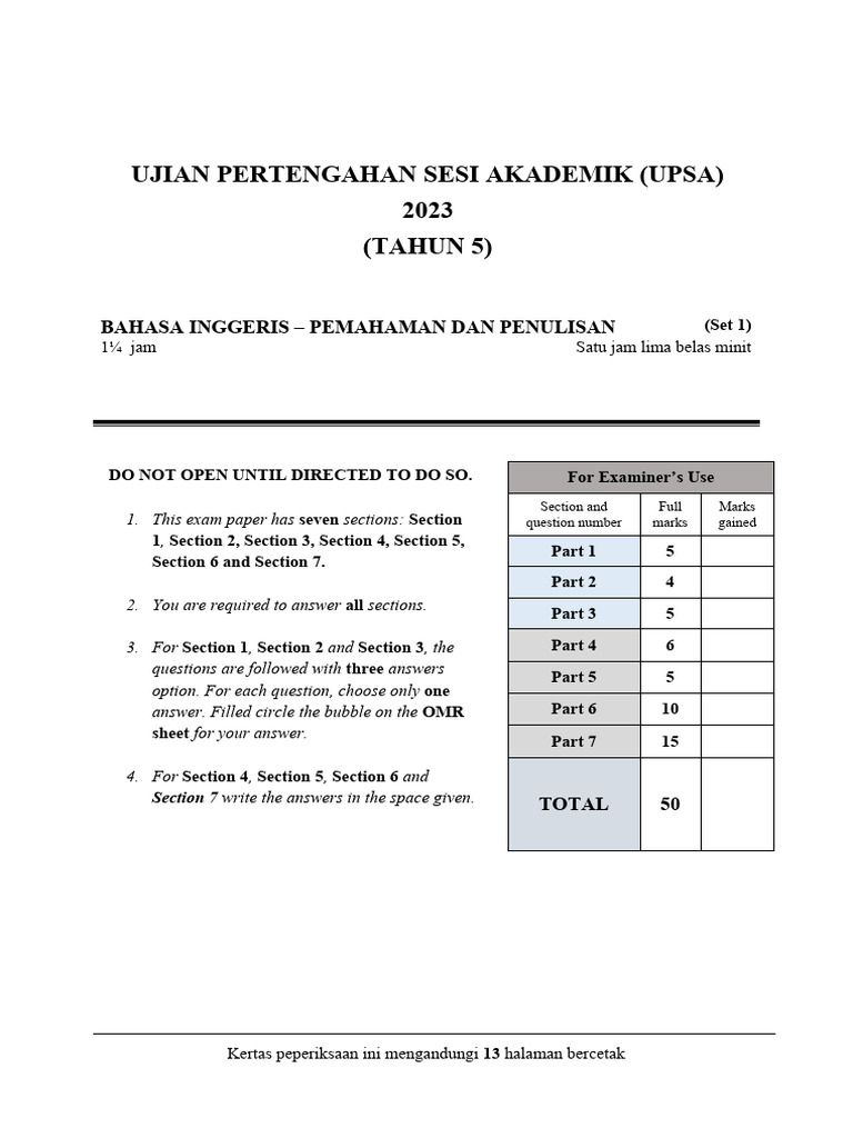 Set 1 - Sumatif UPSA Bahasa Inggeris Tahun 5 | PDF | Orangutan