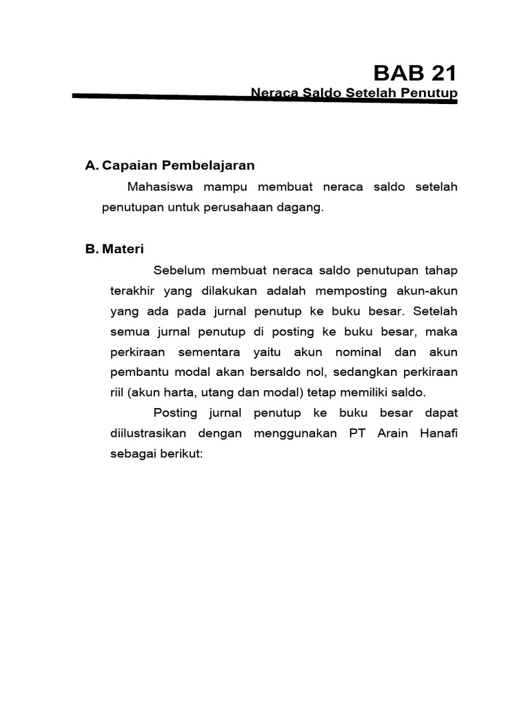 Neraca Saldo Setelah Penutupan Akun | PDF | Bisnis | Pengelolaan ...