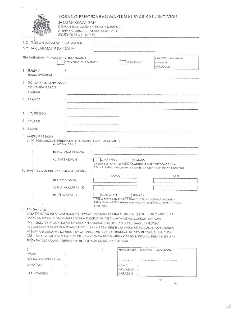 Borang Eft - Jabatan Kewangan DBKL | PDF