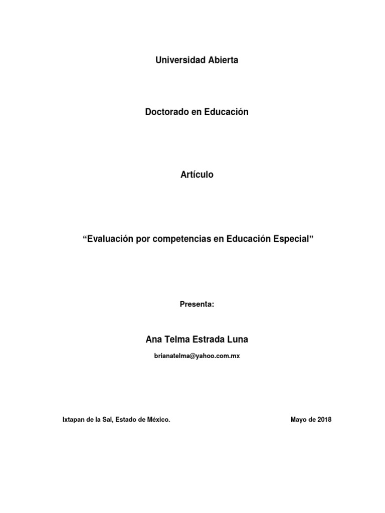 Evaluación por competencias en Educación Especial. Ana Telma Estrada ...