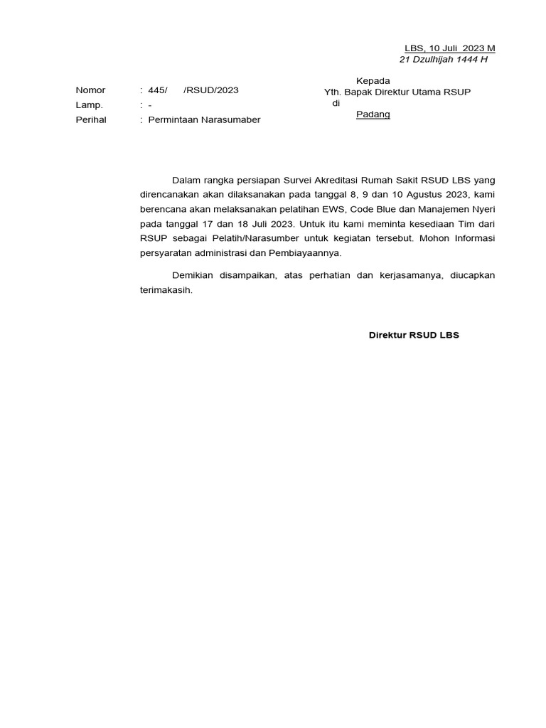 Surat Permohonan Code Blue | PDF