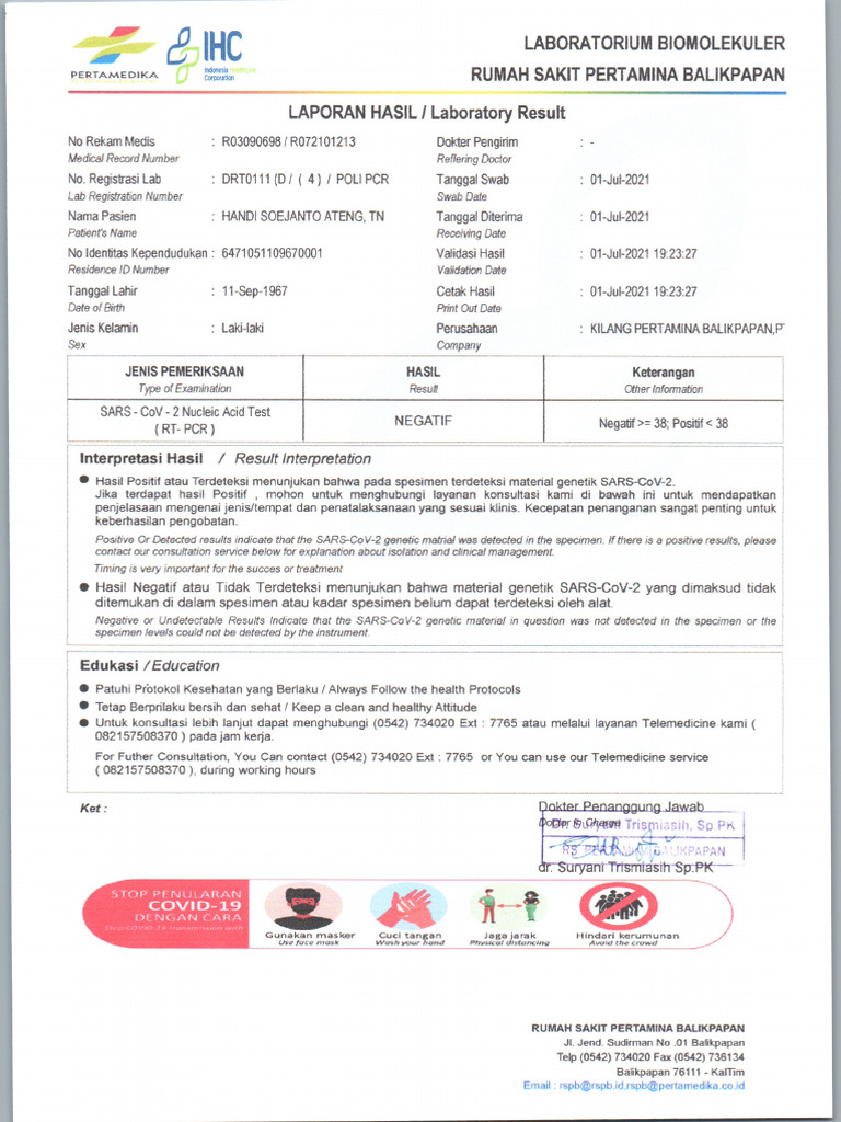Hasil PCR KPB 010721 | PDF