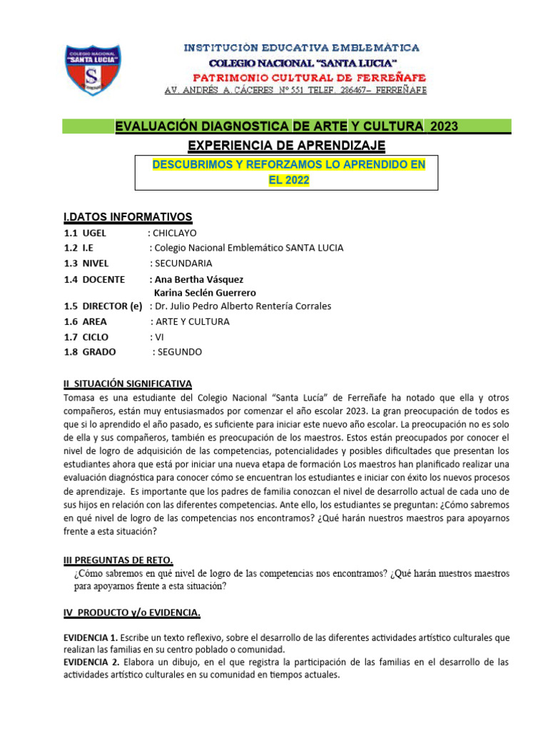 Ficha De Evaluacion Diagnostica Arte Y Cultura 2023 Descargar Gratis 7159