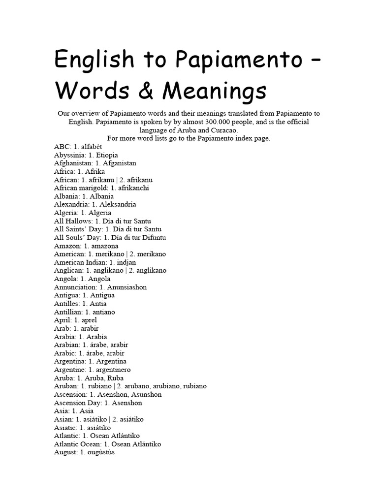 English To Papiamento | PDF