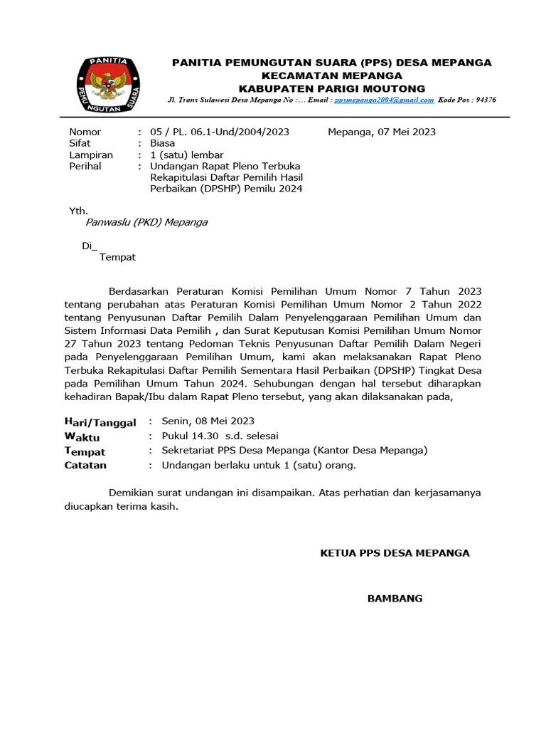 Draft Undangan DPHP Pps - PPK | PDF