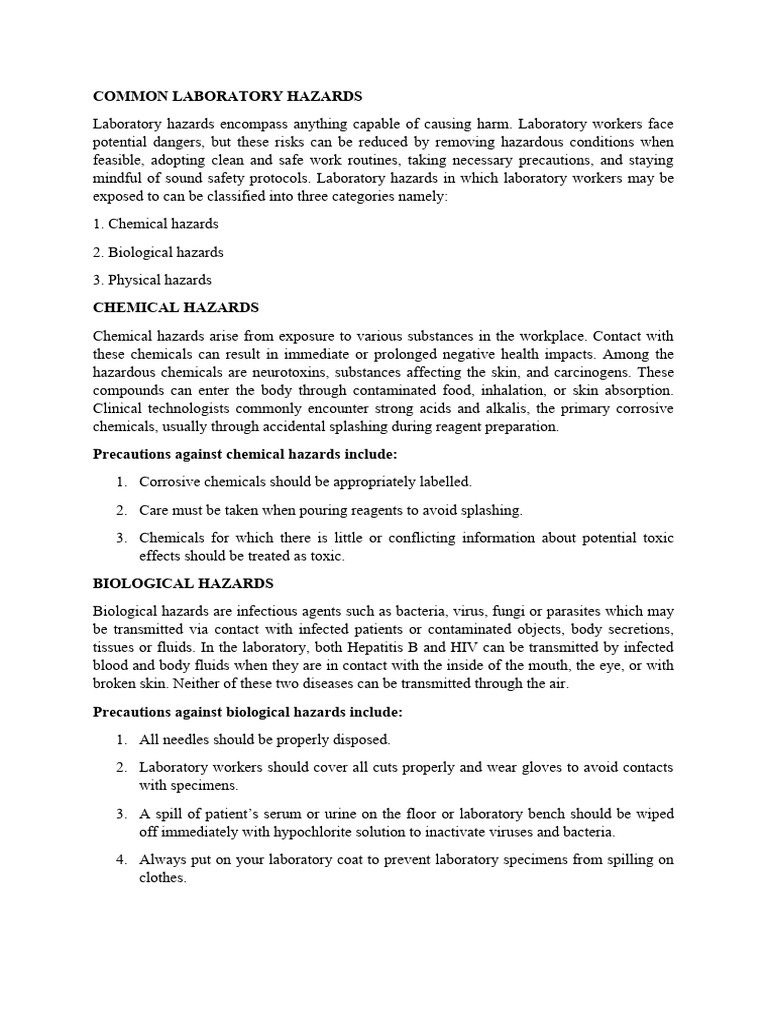 Common Laboratory Hazards Explained | PDF | Hazards | Infection