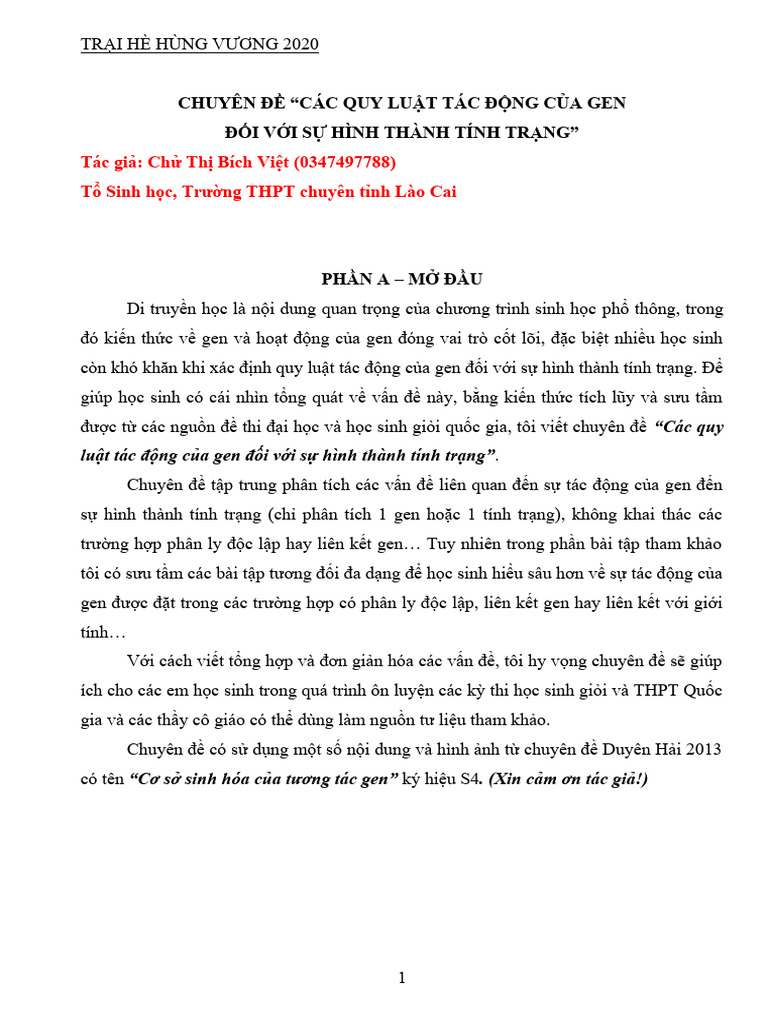 Chuyen de Quy Luat Tac Dong Cua Gen Doi Voi Su Hinh Thanh Tinh Trang Ok ...