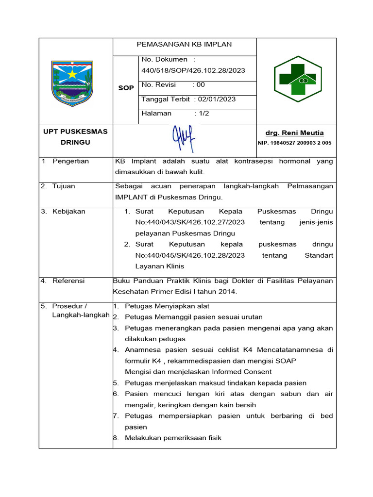 Sop Pemasangan Implan | PDF