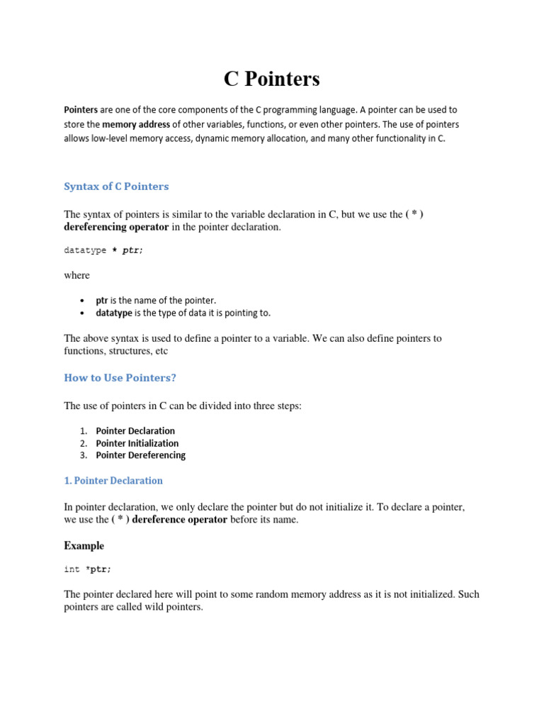 C Pointers | PDF | Pointer (Computer Programming) | C (Programming ... C Pointers | PDF | Pointer (Computer Programming) | C (Programming ...