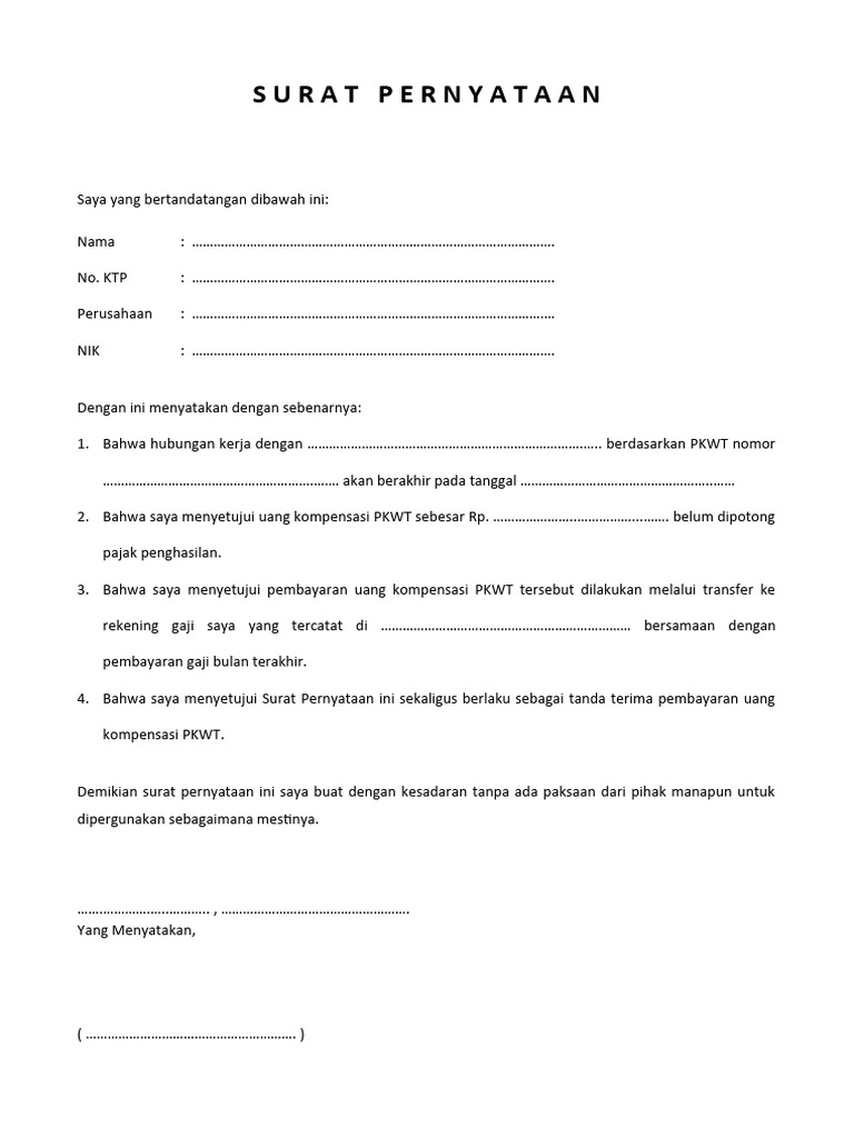 Surat Pernyataan PKWT | PDF