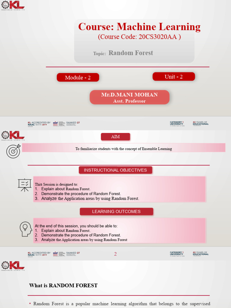 ML - CO3 - Session 26 Random Forest Algorithm | PDF