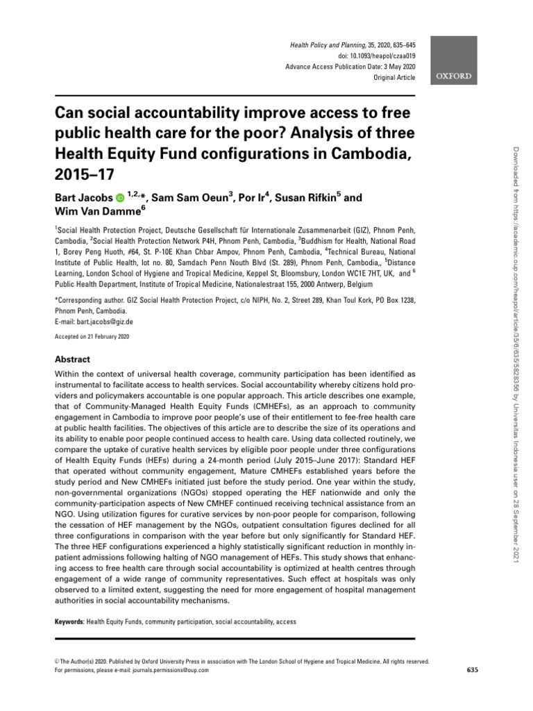 OXFORD Bart Jacobs, Sam Sam Oeun, Por Ir, Susan Rifkin, Wim Van Damme | PDF | Patient | Health Care