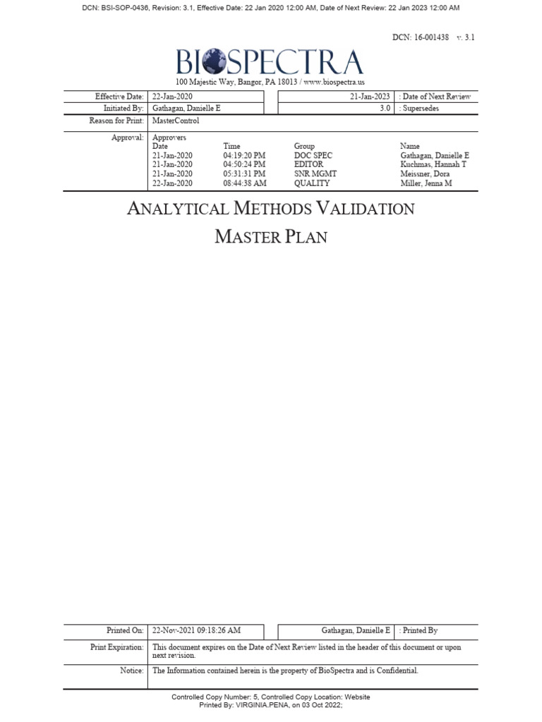 Analytical Validation Mater Plan | PDF