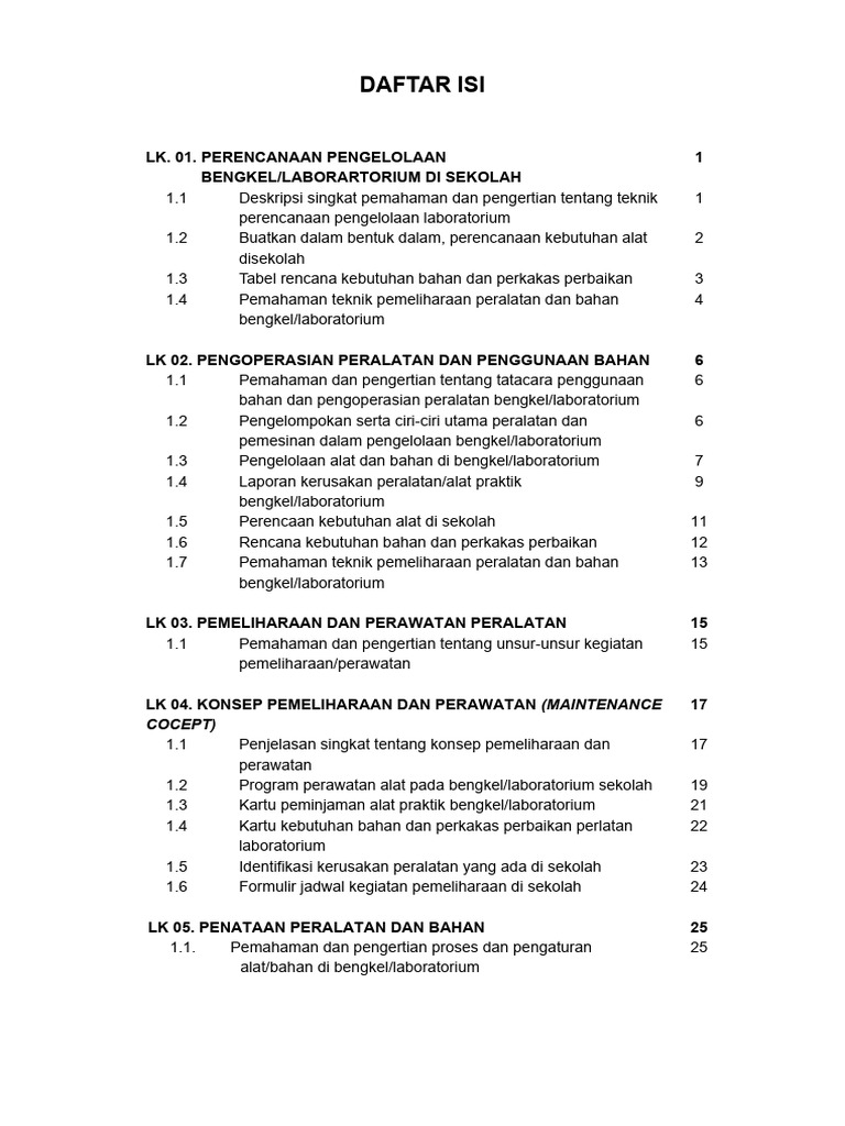 DAFTAR ISI Buku Kerja Bimtek Lab | PDF