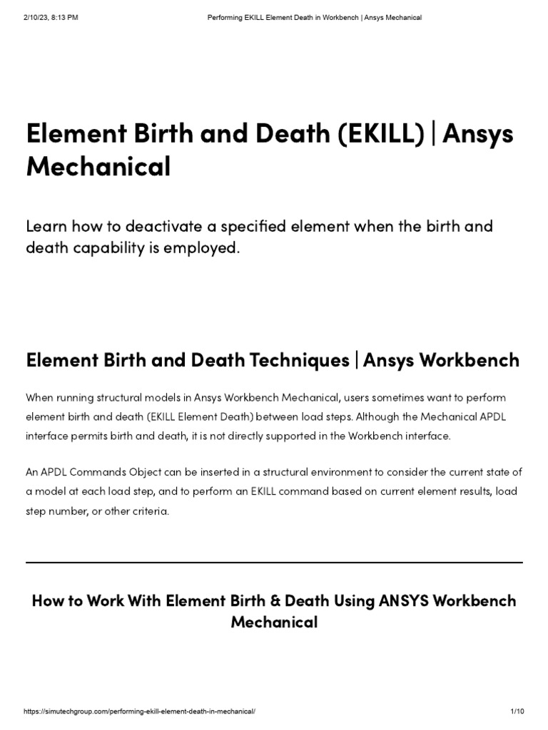 Performing EKILL Element Death in Workbench - Ansys Mechanical | PDF | Computer Programming ...