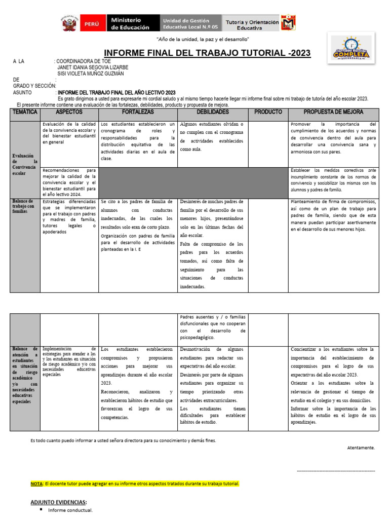 Inf Final de Tutoria | PDF
