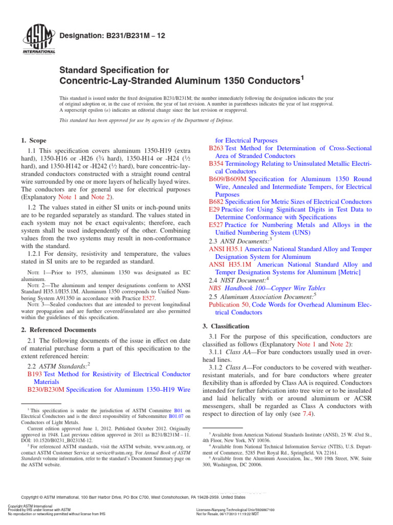 Astm B 231-2012 | PDF | Electrical Conductor | Wire