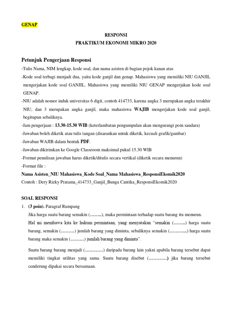 Panduan Responsi Ekonomi Mikro 2020 | PDF