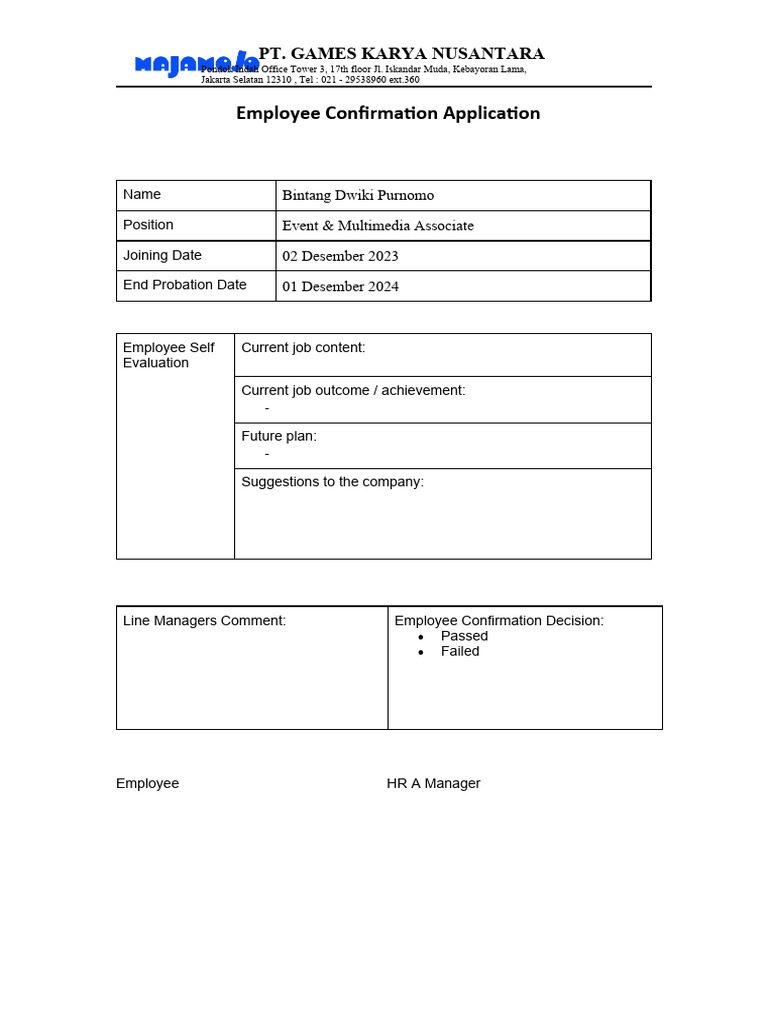 Employee Confirmation Application Form | PDF