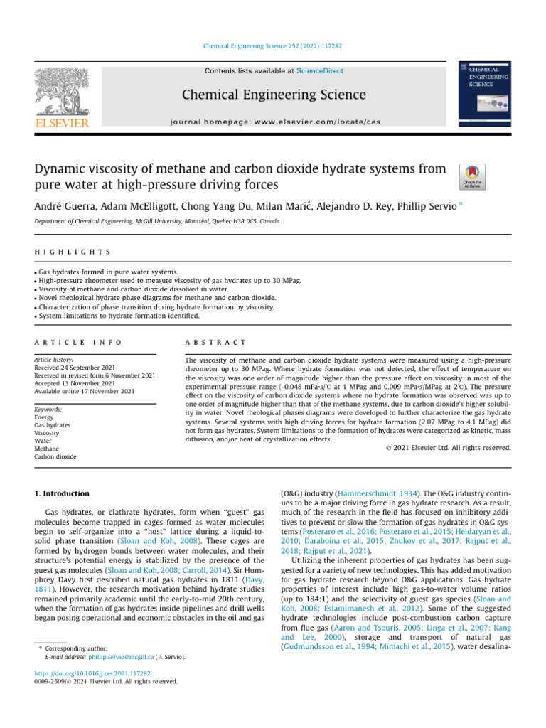Dynamic Viscosity Of Methane And Carbon Dioxide Hydrate Systems Download Free Pdf Nucleation
