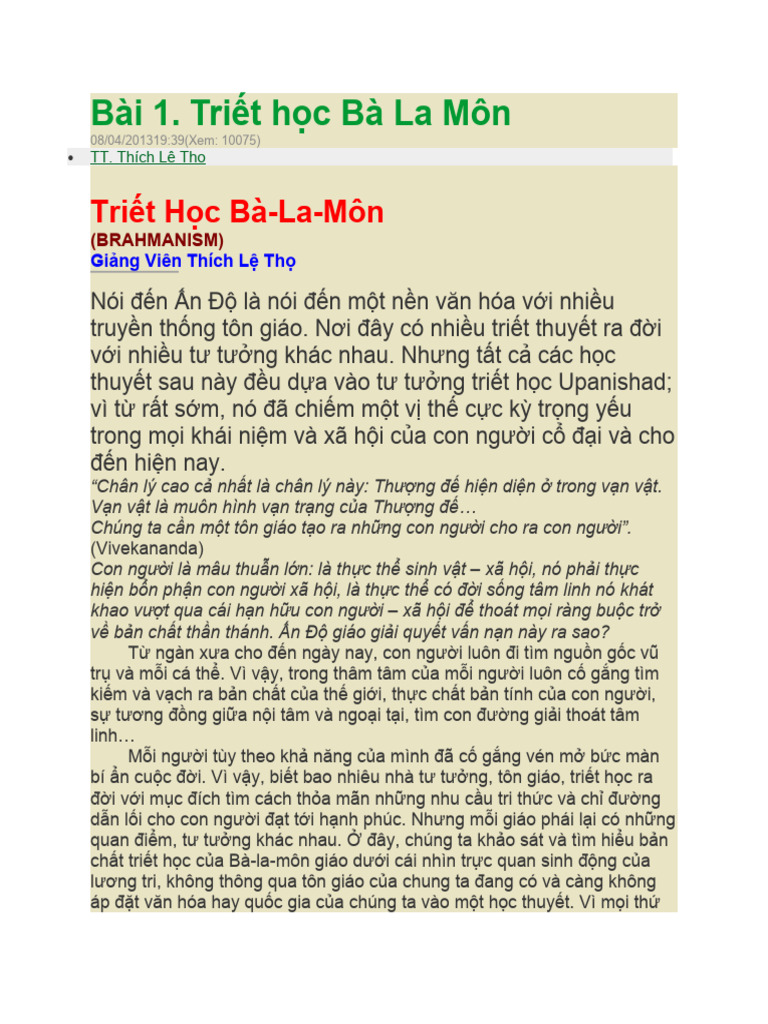 Triết học Bà La Môn | PDF