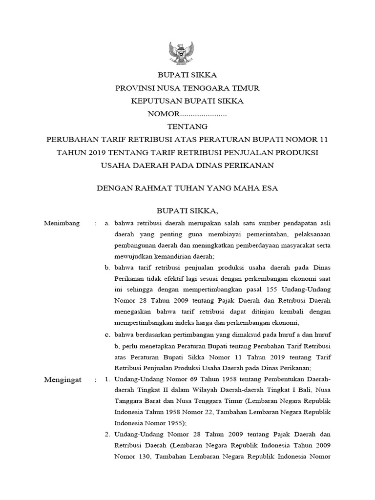 Rancangan Draf Perubahan Perbub 2020 | PDF