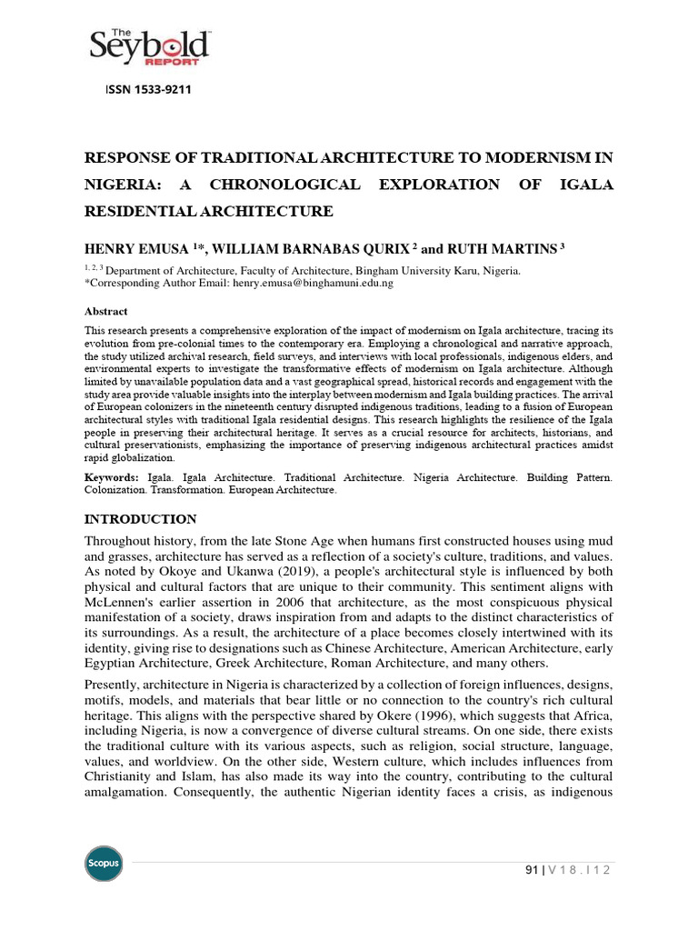 RESPONSE OF TRADITIONAL ARCHITECTURE TO MODERNISM IN NIGERIA: A CHRONOLOGICAL EXPLORATION OF ...