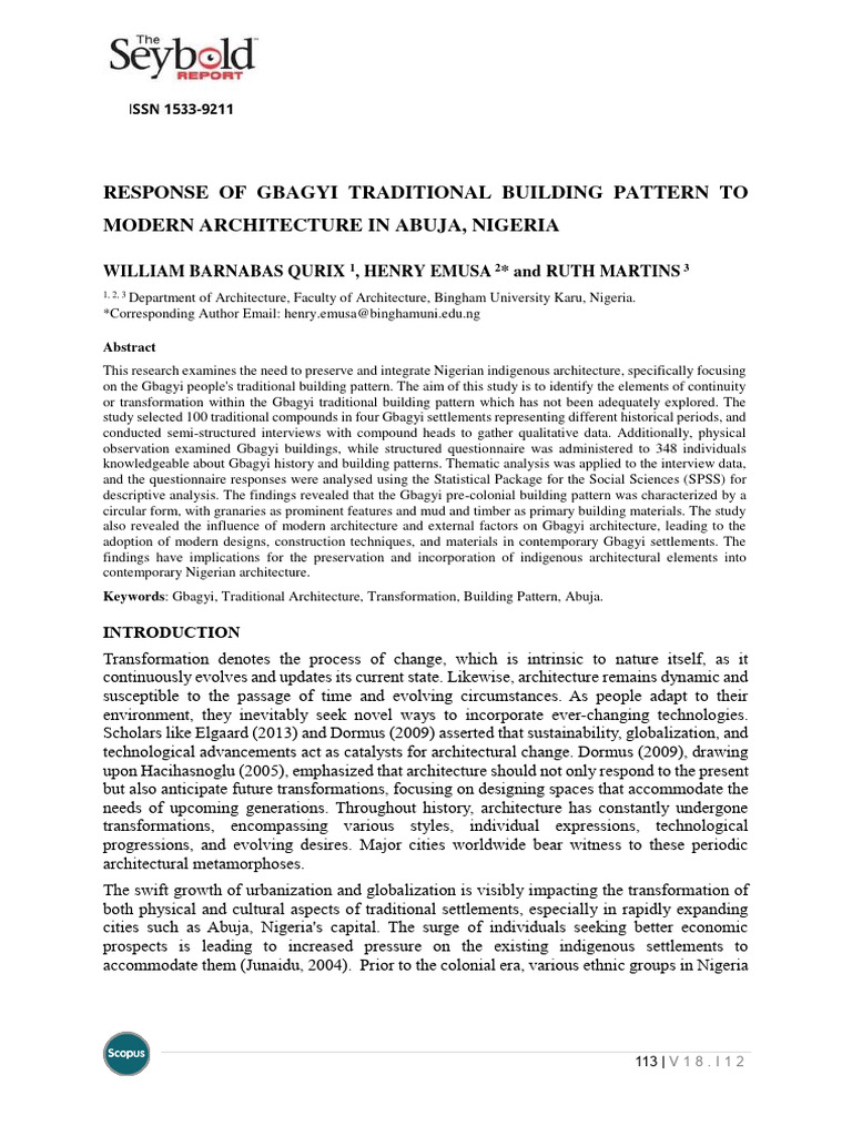Response of Gbagyi Traditional Building Pattern To Modern Architecture in Abuja, Nigeria | PDF ...