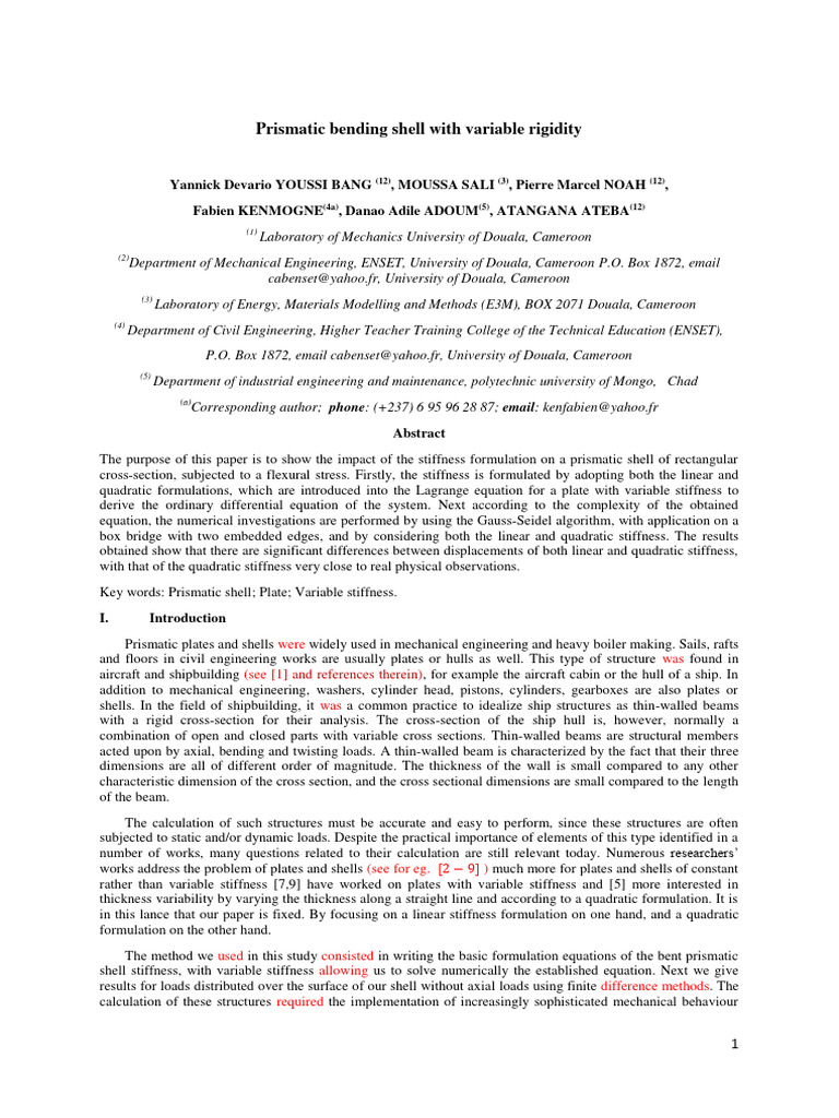 Prismatic Bending Shell With Variable Rigidity-1-1 | PDF | Equations ...