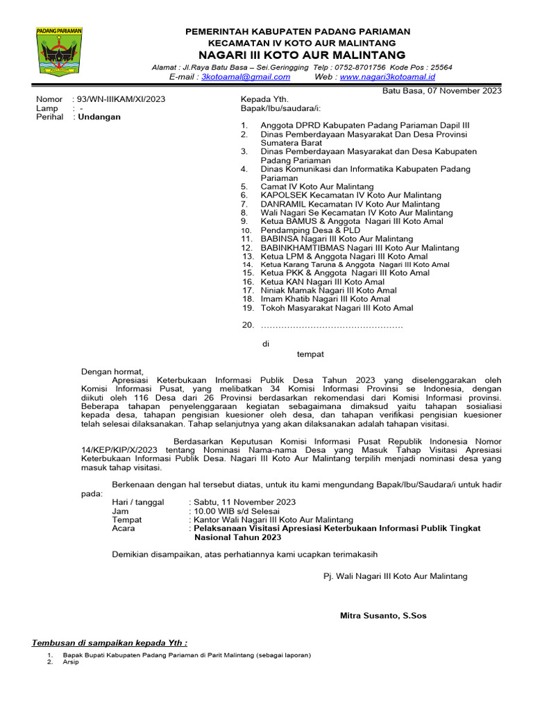 Surat Undangan Visitasi Ki Pusat 2023 | PDF
